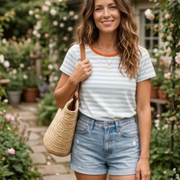 ICHI | Tops | Ichi Orange Blue Striped Boxy Top Womens Small Coastal ...